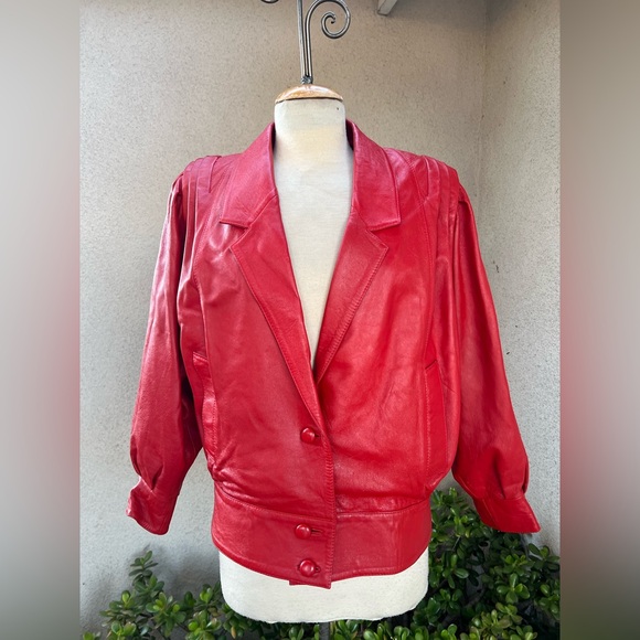 sultan leather | Jackets & Coats | Vintage Hot Red Leather Bomber ...
